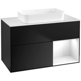 Villeroy & Boch Villeroy und Boch Finion Waschtischunterschrank F661GFPD 100x60,3x50,1cm, Regal rechts Glossy white lacquer, Black matt lacquer