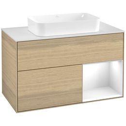Villeroy & Boch Villeroy und Boch Finion Waschtischunterschrank F661GFPC 100x60,3x50,1cm, Regal rechts Glossy white lacquer, Oak Veneer