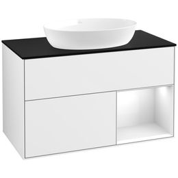 Villeroy & Boch Villeroy und Boch Finion Waschtischunterschrank FA22GFGF 100cm, Abdeckplatte black matt, Regale Glossy white lacquer, Glossy white lacquer