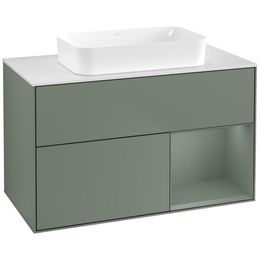 Villeroy & Boch Villeroy und Boch Finion Waschtischunterschrank F661GMGM 100x60,3x50,1cm, Regal rechts Olive Matt Lacquer, Olive Matt Lacquer