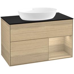 Villeroy & Boch Villeroy und Boch Finion Waschtischunterschrank FA22PCPC 100cm, Abdeckplatte black matt, Regale Oak Veneer, Oak Veneer