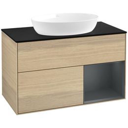 Villeroy & Boch Villeroy und Boch Finion Waschtischunterschrank FA22HGPC 100cm, Abdeckplatte black matt, Regale Midnight matt lacquer, Oak Veneer