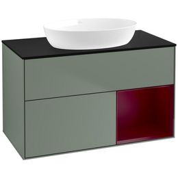 Villeroy & Boch Villeroy und Boch Finion Waschtischunterschrank FA22HBGM 100cm, Abdeckplatte black matt, Regale Peony matt lacquer, Olive Matt Lacquer