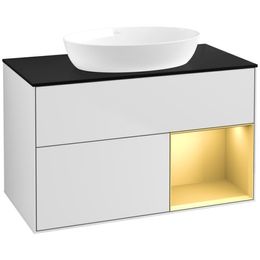 Villeroy & Boch Villeroy und Boch Finion Waschtischunterschrank FA22HFMT 100cm, Abdeckplatte black matt, Regale Gold matt lacquer, White matt lacquer