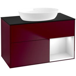 Villeroy & Boch Villeroy und Boch Finion Waschtischunterschrank FA22MTHB 100cm, Abdeckplatte black matt, Regale White matt lacquer, Peony Matt