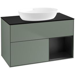 Villeroy & Boch Villeroy und Boch Finion Waschtischunterschrank FA22PDGM 100cm, Abdeckplatte black matt, Regale Black matt lacquer, Olive Matt Lacquer
