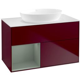 Villeroy & Boch Villeroy und Boch Finion Waschtischunterschrank GA11GMHB 100cm, Abdeckplatte white matt, Emotion, Regale Olive matt lacquer, Peony Matt