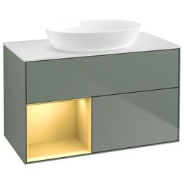 Villeroy & Boch Villeroy und Boch Finion Waschtischunterschrank GA11HFGM 100cm, Abdeckplatte white matt, Emotion, Regale Gold matt lacquer, Olive Matt Lacquer