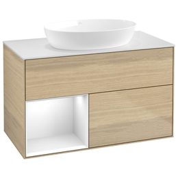 Villeroy & Boch Villeroy und Boch Finion Waschtischunterschrank GA11GFPC 100cm, Abdeckplatte white matt, Emotion, Regale Glossy white lacquer, Oak Veneer