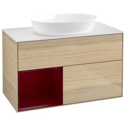 Villeroy & Boch Villeroy und Boch Finion Waschtischunterschrank GA11HBPC 100cm, Abdeckplatte white matt, Emotion, Regale Peony matt lacquer, Oak Veneer