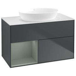 Villeroy & Boch Villeroy und Boch Finion Waschtischunterschrank GA11GMHG 100cm, Abdeckplatte white matt, Emotion, Regale Olive matt lacquer, Midnight Blue Matt Lacquer