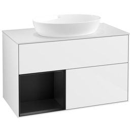 Villeroy & Boch Villeroy und Boch Finion Waschtischunterschrank GA11PDGF 100cm, Abdeckplatte white matt, Emotion, Regale Black matt lacquer, Glossy white lacquer