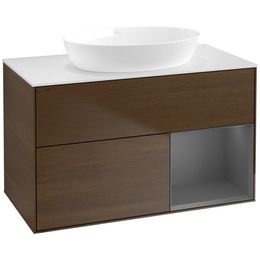 Villeroy & Boch Villeroy und Boch Finion Waschtischunterschrank FA21GKGN 100cm, Abdeckplatte white matt, Regale Anthracite matt lacquer, Walnut veneer