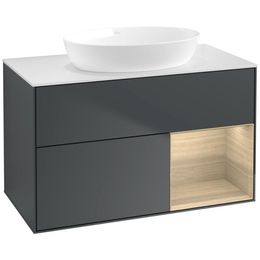 Villeroy & Boch Villeroy und Boch Finion Waschtischunterschrank FA21PCHG 100cm, Abdeckplatte white matt, Regale Oak Veneer, Midnight Blue Matt Lacquer