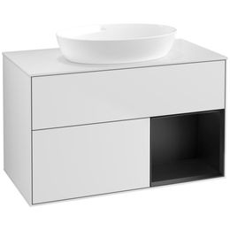 Villeroy & Boch Villeroy und Boch Finion Waschtischunterschrank FA21PDMT 100cm, Abdeckplatte white matt, Regale Black matt lacquer, White matt lacquer