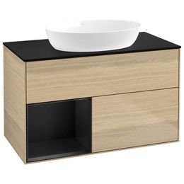 Villeroy & Boch Villeroy und Boch Finion Waschtischunterschrank GA12PDPC 100cm, Abdeckplatte black matt, Emotion, Regale Black matt lacquer, Oak Veneer