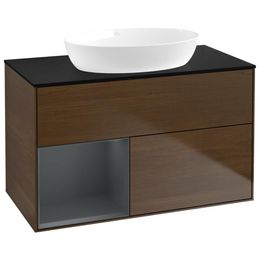 Villeroy & Boch Villeroy und Boch Finion Waschtischunterschrank GA12HGGN 100cm, Abdeckplatte black matt, Emotion, Regale Midnight matt lacquer, Walnut veneer
