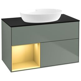 Villeroy & Boch Villeroy und Boch Finion Waschtischunterschrank GA12HFGM 100cm, Abdeckplatte black matt, Emotion, Regale Gold matt lacquer, Olive Matt Lacquer