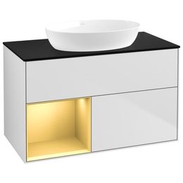 Villeroy & Boch Villeroy und Boch Finion Waschtischunterschrank GA12HFMT 100cm, Abdeckplatte black matt, Emotion, Regale Gold matt lacquer, White matt lacquer