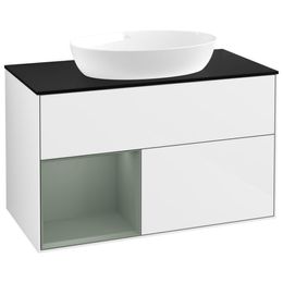 Villeroy & Boch Villeroy und Boch Finion Waschtischunterschrank GA12GMGF 100cm, Abdeckplatte black matt, Emotion, Regale Olive matt lacquer, Glossy white lacquer