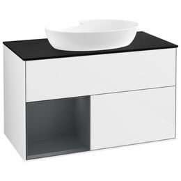 Villeroy & Boch Villeroy und Boch Finion Waschtischunterschrank GA12HGGF 100cm, Abdeckplatte black matt, Emotion, Regale Midnight matt lacquer, Glossy white lacquer
