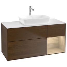 Villeroy & Boch Villeroy und Boch Finion Waschtischunterschrank G831PCGN 120cm, Abdeckplatte white matt, Emotion, Regale Oak Veneer, Walnut veneer