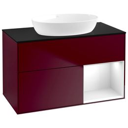 Villeroy & Boch Villeroy und Boch Finion Waschtischunterschrank GA22GFHB 100cm, Abdeckplatte black matt, Emotion, Regale Glossy white lacquer, Peony Matt