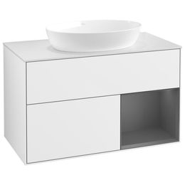 Villeroy & Boch Villeroy und Boch Finion Waschtischunterschrank GA21GKGF 100cm, Abdeckplatte white matt, Emotion, Regale Anthracite matt lacquer, Glossy white lacquer