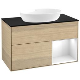 Villeroy & Boch Villeroy und Boch Finion Waschtischunterschrank GA22GFPC 100cm, Abdeckplatte black matt, Emotion, Regale Glossy white lacquer, Oak Veneer