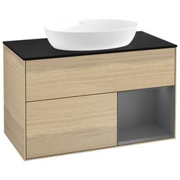 Villeroy & Boch Villeroy und Boch Finion Waschtischunterschrank GA22GKPC 100cm, Abdeckplatte black matt, Emotion, Regale Anthracite matt lacquer, Oak Veneer