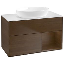 Villeroy & Boch Villeroy und Boch Finion Waschtischunterschrank GA21GNGN 100cm, Abdeckplatte white matt, Emotion, Regale Walnut Veneer, Walnut veneer
