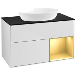 Villeroy & Boch Villeroy und Boch Finion Waschtischunterschrank GA22HFMT 100cm, Abdeckplatte black matt, Emotion, Regale Gold matt lacquer, White matt lacquer