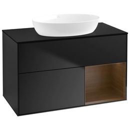Villeroy & Boch Villeroy und Boch Finion Waschtischunterschrank GA22GNPD 100cm, Abdeckplatte black matt, Emotion, Regale Walnut Veneer, Black matt lacquer