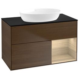 Villeroy & Boch Villeroy und Boch Finion Waschtischunterschrank GA22PCGN 100cm, Abdeckplatte black matt, Emotion, Regale Oak Veneer, Walnut veneer