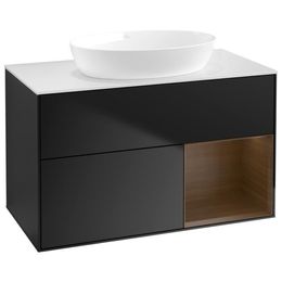 Villeroy & Boch Villeroy und Boch Finion Waschtischunterschrank GA21GNPD 100cm, Abdeckplatte white matt, Emotion, Regale Walnut Veneer, Black matt lacquer