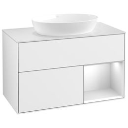 Villeroy & Boch Villeroy und Boch Finion Waschtischunterschrank GA21MTGF 100cm, Abdeckplatte white matt, Emotion, Regale White matt lacquer, Glossy white lacquer