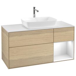 Villeroy & Boch Villeroy und Boch Finion Waschtischunterschrank G831GFPC 120cm, Abdeckplatte white matt, Emotion, Regale Glossy white lacquer, Oak Veneer