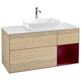 Villeroy & Boch Villeroy und Boch Finion Waschtischunterschrank G831HBPC 120cm, Abdeckplatte white matt, Emotion, Regale Peony matt lacquer, Oak Veneer