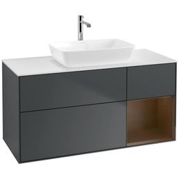 Villeroy & Boch Villeroy und Boch Finion Waschtischunterschrank F831GNHG 120cm, Abdeckplatte white matt, Regale Walnut Veneer, Midnight Blue Matt Lacquer