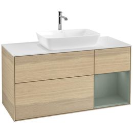 Villeroy & Boch Villeroy und Boch Finion Waschtischunterschrank F831GMPC 120cm, Abdeckplatte white matt, Regale Olive matt lacquer, Oak Veneer