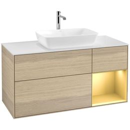 Villeroy & Boch Villeroy und Boch Finion Waschtischunterschrank F831HFPC 120cm, Abdeckplatte white matt, Regale Gold matt lacquer, Oak Veneer