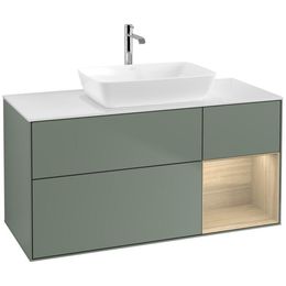 Villeroy & Boch Villeroy und Boch Finion Waschtischunterschrank F831PCGM 120cm, Abdeckplatte white matt, Regale Oak Veneer, Olive Matt Lacquer