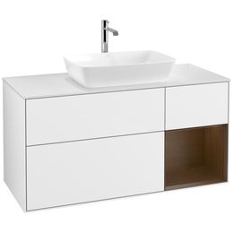 Villeroy & Boch Villeroy und Boch Finion Waschtischunterschrank F831GNGF 120cm, Abdeckplatte white matt, Regale Walnut Veneer, Glossy white lacquer