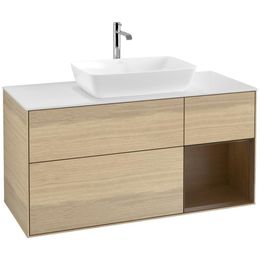 Villeroy & Boch Villeroy und Boch Finion Waschtischunterschrank F831GNPC 120cm, Abdeckplatte white matt, Regale Walnut Veneer, Oak Veneer