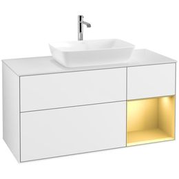 Villeroy & Boch Villeroy und Boch Finion Waschtischunterschrank F831HFGF 120cm, Abdeckplatte white matt, Regale Gold matt lacquer, Glossy white lacquer