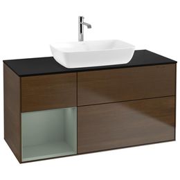 Villeroy & Boch Villeroy und Boch Finion Waschtischunterschrank G822GMGN 120cm, Abdeckplatte black matt, Emotion, Regale Olive matt lacquer, Walnut veneer