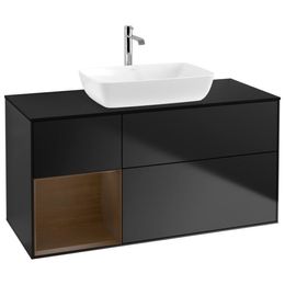 Villeroy & Boch Villeroy und Boch Finion Waschtischunterschrank G822GNPD 120cm, Abdeckplatte black matt, Emotion, Regale Walnut Veneer, Black matt lacquer