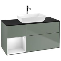 Villeroy & Boch Villeroy und Boch Finion Waschtischunterschrank G822MTGM 120cm, Abdeckplatte black matt, Emotion, Regale White matt lacquer, Olive Matt Lacquer