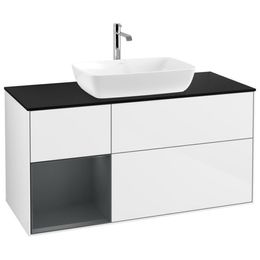 Villeroy & Boch Villeroy und Boch Finion Waschtischunterschrank G822HGGF 120cm, Abdeckplatte black matt, Emotion, Regale Midnight matt lacquer, Glossy white lacquer