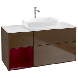 Villeroy & Boch Villeroy und Boch Finion Waschtischunterschrank G821HBGN 120cm, Abdeckplatte white matt, Emotion, Regale Peony matt lacquer, Walnut veneer